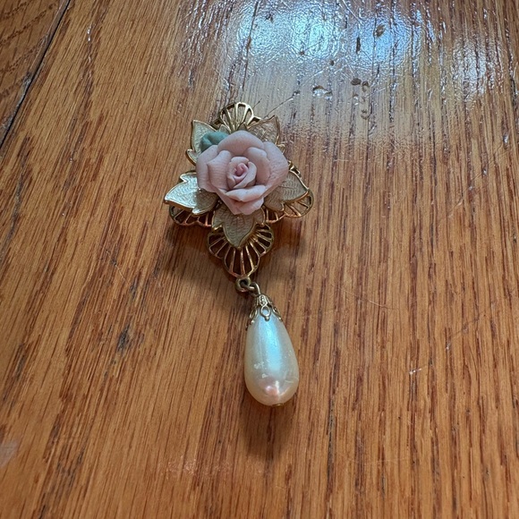 Accessories | Vintage Pink Porcelain 3d Rose Mounted And Dangle Tear ...